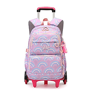 YJMKOI Heart Print Rolling Backpack for Girls Elementary Trolley Backpack for Teen Girls Colorful Primary School Bags with Wheels