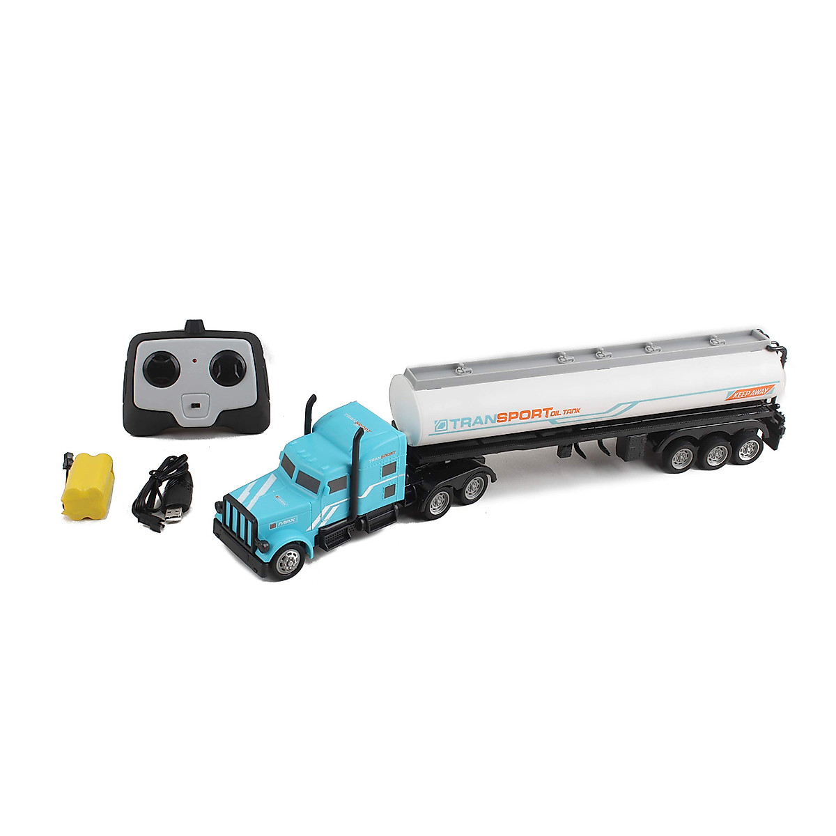 Vokodo RC Semi Truck and Trailer 18 Inch 2.4Ghz Fast Speed 1:16 Scale Rechargeable Battery Remote Control Tractor Tanker Hauler Car Big Rig 18 Wheeler Toy for 3 4 5 6 7 8 Year Boys Kids (Aqua Blue)