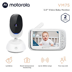 Motorola Nursery VM75 Video Baby Monitor Camera, 480x272p, 1000ft Range 2.4 GHz Wireless 5" Screen, 2-Way Audio, Temperature Sensor, Night Vision