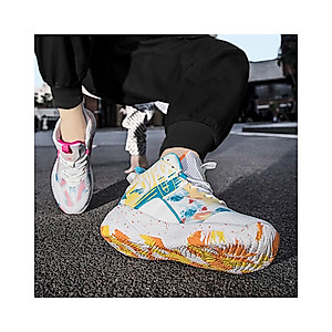 BROHN Men's Women's Basketball Shoes Ultra-Light high-top Fashion Anti-Slip Breathable Sneakers (Orange+Pink, Adult, Women, 7, Numeric, US Footwear Size System, Medium)