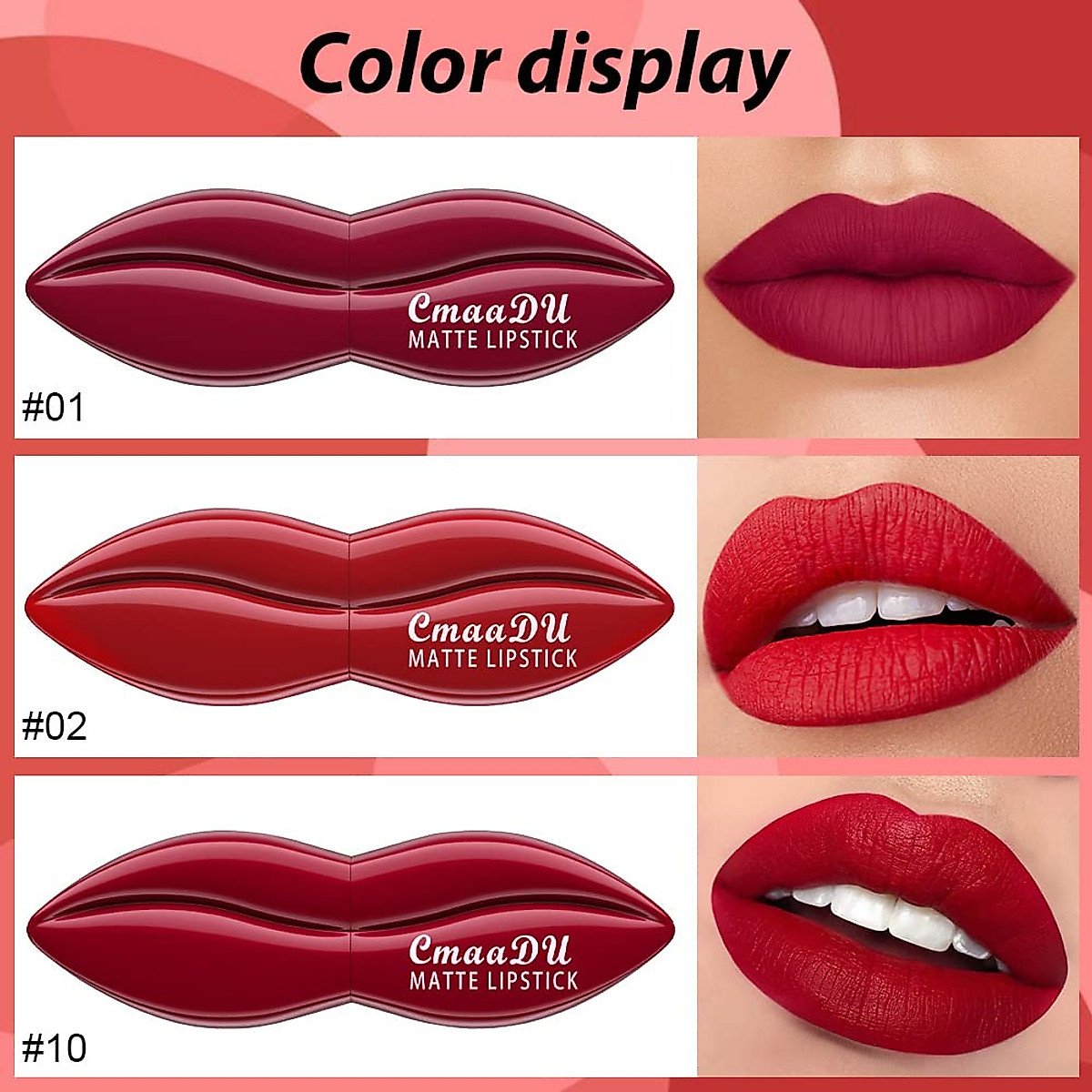 evpct 3Pcs Dark Deep Ruby Light Bright Red Matte Velvet Lipstick Set Long Lasting Smudge Proof Lip Stick Packs Matte Lipstick Lip Stain Makeup Set for Women labiales matte larga duracion 24 01#02#10#