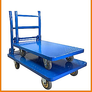 Generic Platform Trucks Steel Plate Trolley 4-Wheels Flatbed Truck with Foldable Handle High Load Capacity for Warehouse Farmhouse Folding Pallet Cart Platform Cart, 660lb(90*60)