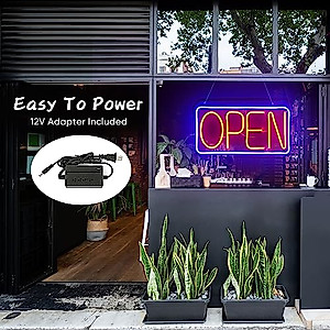 KANAYA 20 Inch Open Sign, LED Open Signs for Business Dimmable, Bright Neon Open Sign Window Storefront for Restaurant Hotel Salon Bar Cafe Office, Power Adapter Included (Red&Blue/Horizontal)
