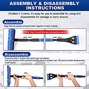34" Extendable Ice Scrapers for Car Windshield 2-in-1 Snow Brush for Car Snow Scraper for Car Snow Scraper and Drush with Ergonomic Foam Grip for Cars, Trucks, SUVs with 360° Pivoting Brush Head