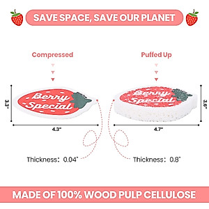Moxie Forte 4Pack Cute Strawberry Kitchen Sponges -Berry Special Cellulose Compressed Sponges -for Dishwashing, Countertop Cleaning, Kids' Bath -Biodegradable, Odor Resistant, None Scratch