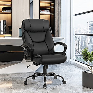 POWERSTONE Big and Tall Office Chair 500lbs PU Leather Ergonomic Massage Office Chairs Wide Seat High Back Adjustable Computer Chair Large Executive Chair Swivel Rolling Chair