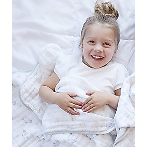 SwaddleDesigns 4-Layer Cotton Muslin Luxe Blanket, Baby and Toddler Cuddle and Dream, 46x46 inches, Sterling Little Lambs and Twinkle Stars