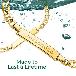 Brilliant Bijou Children's Name Bracelet - ID Engraved Bracelet, 14k Yellow Gold Child Bracelet for Girls and Boys Real Gold ID Bracelet (Not Plated or Filled)