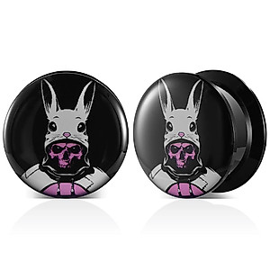 POBAISITER 2 PCS Resin Acrylic Cool Bunny Rabbit Ear Gauges Body Piercing Jewelry Ear Plugs and Tunnels for Women Men