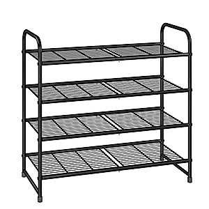 Simple Trending 4-Tier Stackable Shoe Rack, Expandable & Adjustable Shoe Organizer Storage Shelf, Wire Grid, Black
