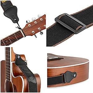 BestSounds Guitar Strap, 100% Soft Cotton Guitar Straps With 3 Pick Holders For Bass, Electric & Acoustic Guitar (Black)