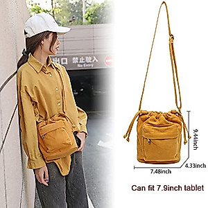 Small Drawstring Bucket Purse for Women Cute Canvas Crossbody Bag Shoulder Handbag