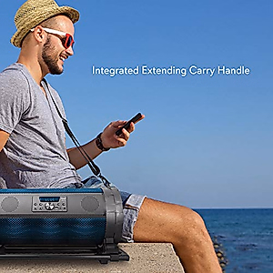 Pyle Portable Bluetooth Boombox Stereo System - 600 W Digital Outdoor Wireless Loud Speaker w/LED Lights, FM Radio, MP3 Player, USB, Wheels, w/ Karaoke Microphone, Remote Control - PBMSPG198, Black