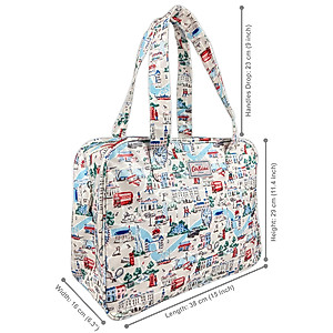 Cath Kidston Water Resistant Oilcloth Large Boxy Zip Bag Shoulder Tote Small London Symbol Pattern Stone Color