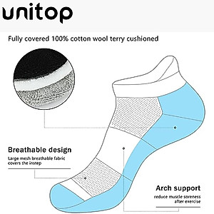 unitop Socks for Sweaty Feet Solid Color Cushioned Athletic Socks Black&White S