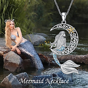 YAFEINI Mermaid Necklace for Women Little Mermaid Gifts Mermaid Jewelry for Women Sterling Silver Necklace with Mermaid Pendant