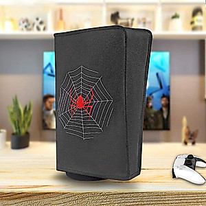 MASiKEN Universal Cover for PS5 Console, Dust Cover Place Upright, Soft Neat Lining Dust Protector for Playstation 5 Digital and Disc Version, Precision Cut Easy Access Cable Port (Red Spider)