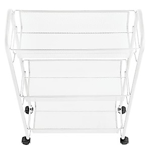 mDesign Steel Rolling Utility Cart Storage Organizer Trolley with 3 Basket Shelves for Laundry Room, Mudroom, Garage, Bathroom Organization - Holds Detergents, Hand Soap - Biro Collection, White