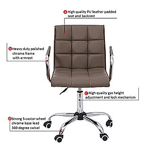 HOMCOM Home Office Chair, Modern Computer Desk Chair, Task Chair with Upholstered PU Leather, Adjustable Height, Swivel Wheels, Brown