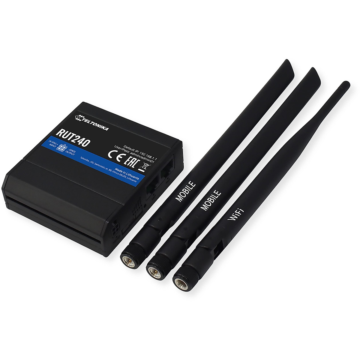 Teltonika RUT2400AU000 Model RUT240 Industrial Cellular Router, Black; for use with All US Carriers (ATT, T-Mobile, Bell, and Verizon); 4G, 3G and 2G Frequencies; WiFi; WAN and LAN Ports