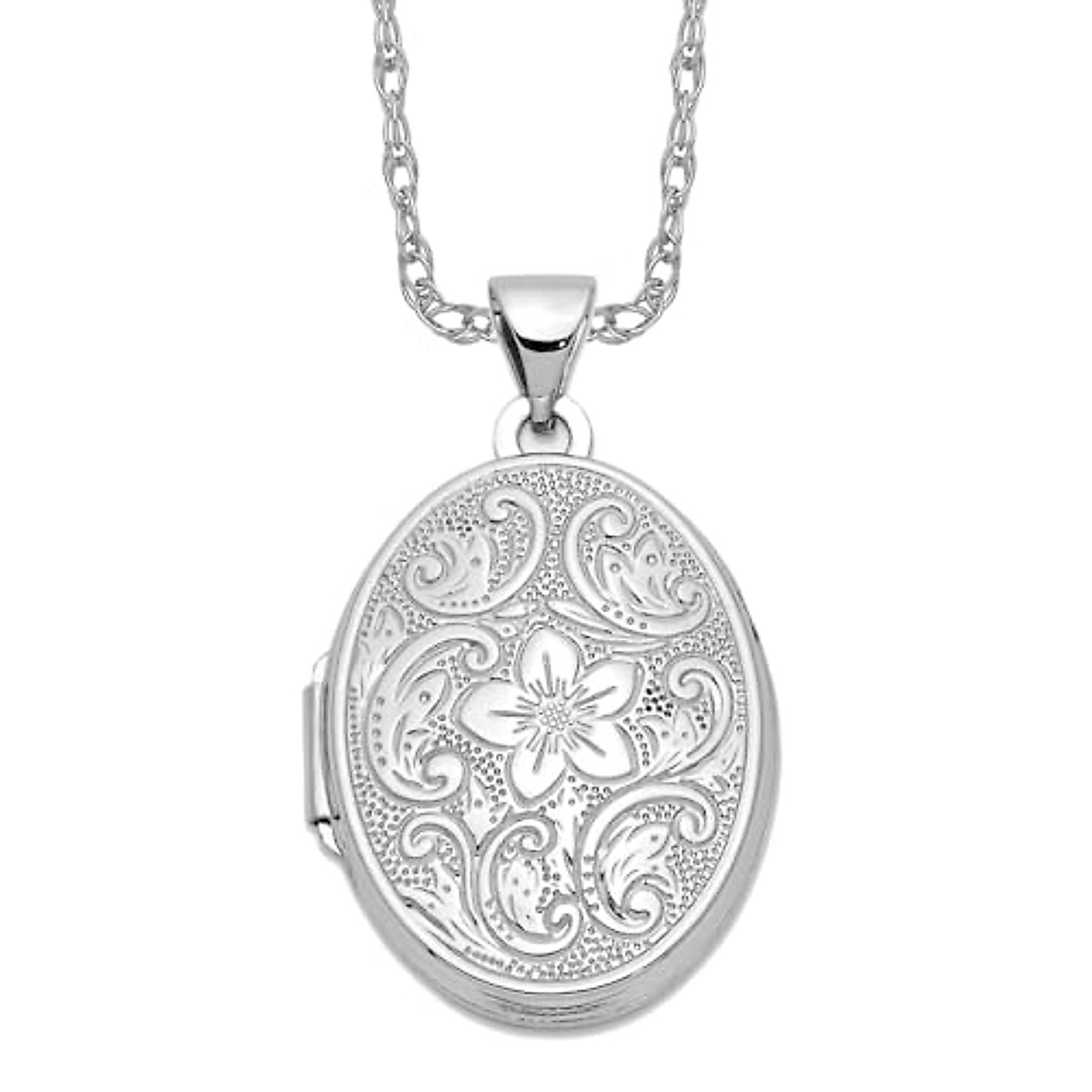 IceCarats 14K White Gold Oval Flower Personalized Photo Locket Necklace Charm Pendant 28.1mm x 17mm Only