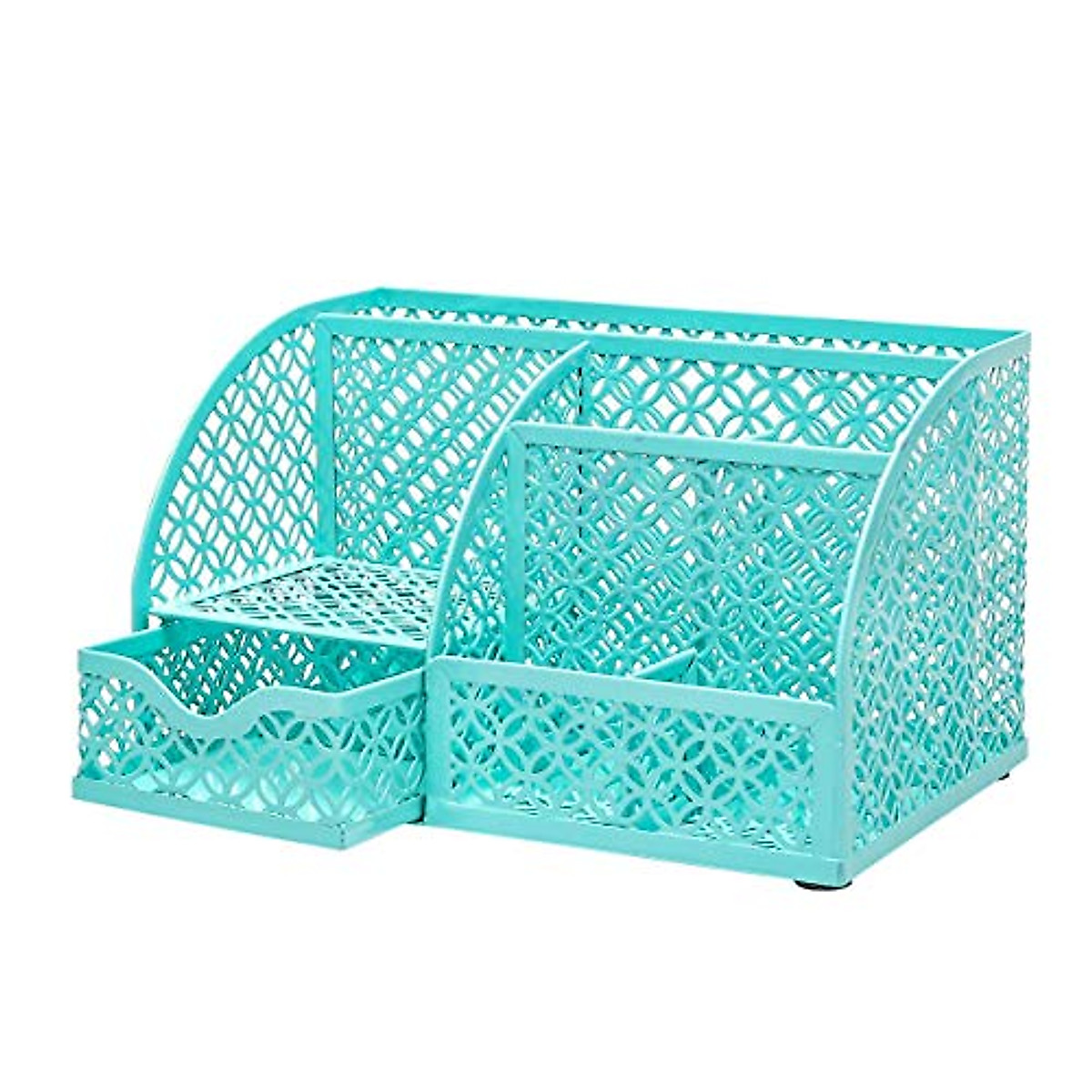 Annova Mesh Desk Organizer Office with 7 Compartments + Drawer/Desk Tidy Candy/Pen Holder/Multifunctional Organizer - Turquoise