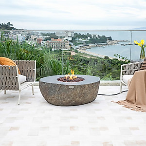 Boulder Concrete Fire Pit 43" x 35" Outdoor Patio Natural Gas Firepit Includes Lava Rocks Modern Fire Pits & Outdoor Fireplaces for Garden, Deck, Indoor & Outdoor Heating