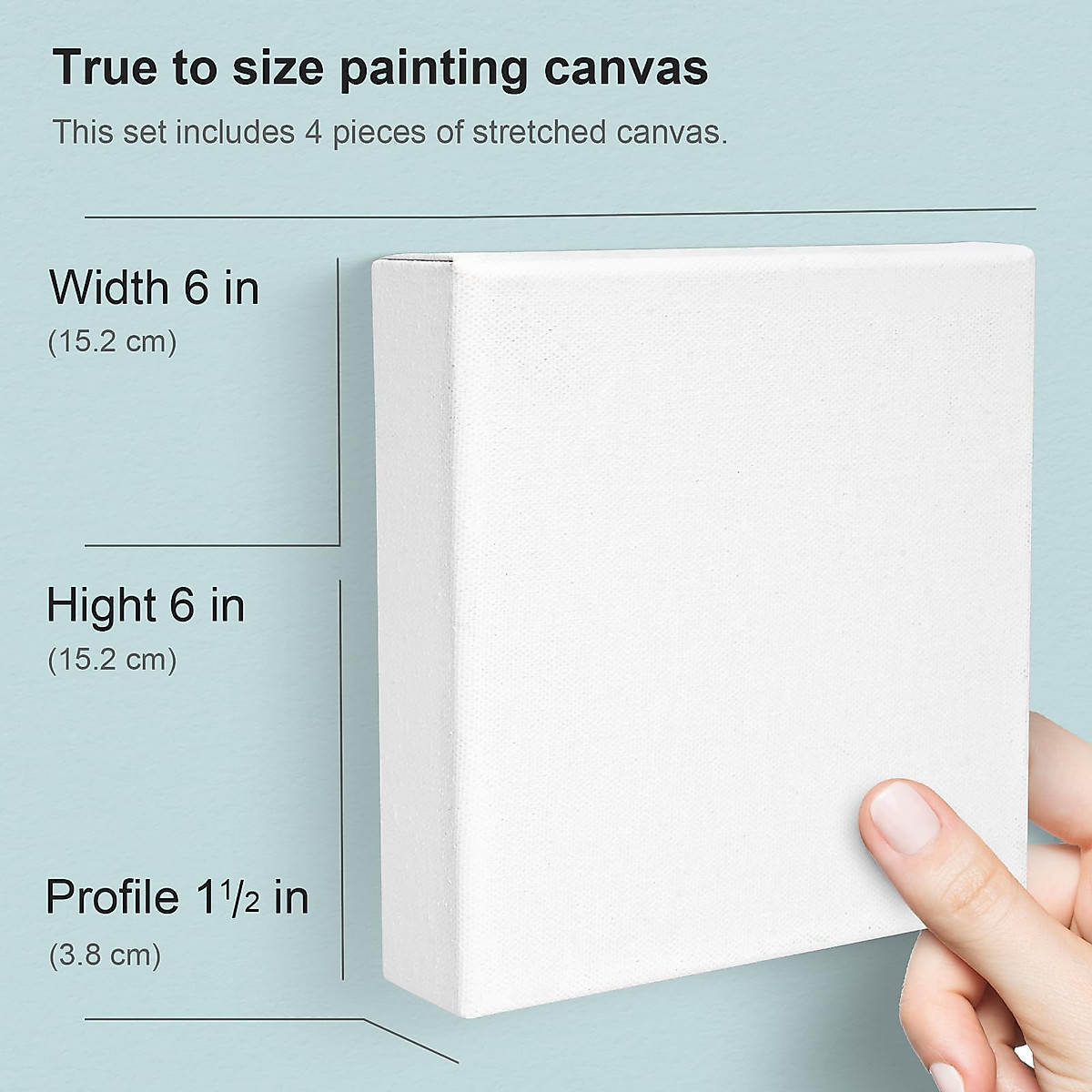 AUREUO 6x6 Inch Gallery Wrapped Canvas - 1.5 Inch Depth 4 Pack - 10 Oz Triple Gesso Primed 100% Cotton Square White Artist Canvases for Acrylic & Oil Paints