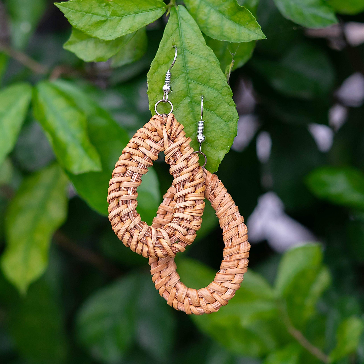 Rattan Earrings Hoops For Women Large Woven Handmade Straw DIY Teardrop Circle Bohemian Style Clip Lightweight Disc Wickers