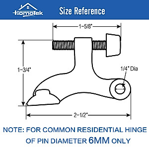 HOMOTEK 6 Pack Hinge Pin Black Door Stopper,Adjustable Deluxe Heavy Duty Door Stopper 2-1/2"x1-3/4”,with Black Rubber Bumper Tips