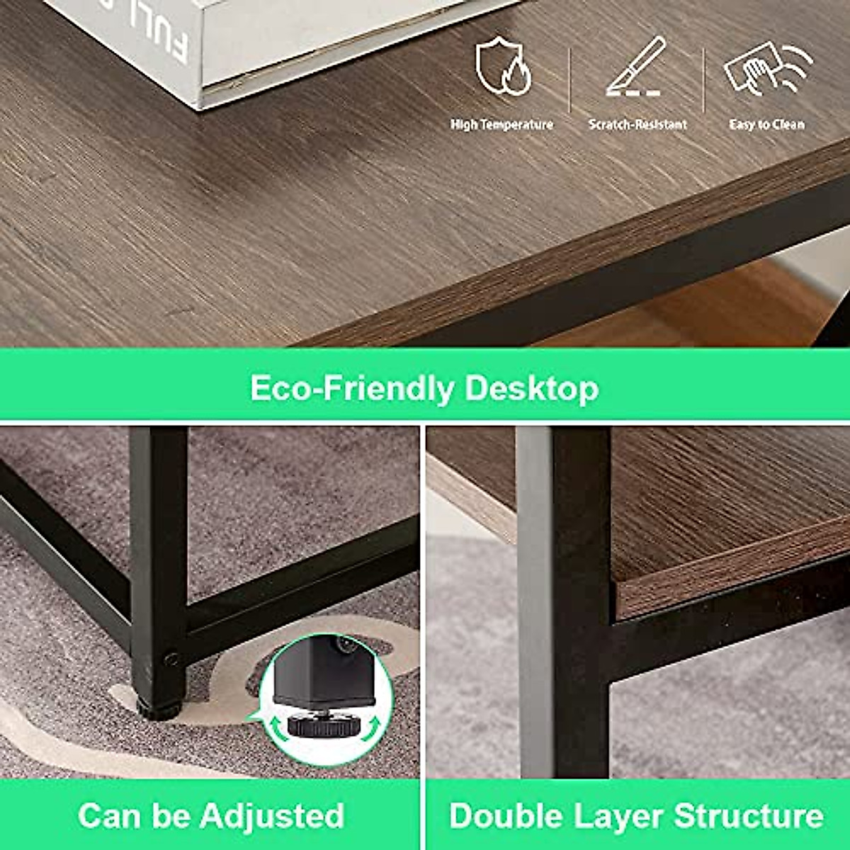 Coral Flower Nightstands Set of 2, 2-Tier Side Table Industrial End Table for Small Space in Living Room, Bedroom and Balcony, Stable Metal Frame, Dark Oak