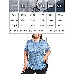 Abrooical Plus Size Womens Athletic Tops Short Sleeve Loose Fit Workout Shirts Sports Yoga Running Dry Fit Tunics Blue 3X-Large