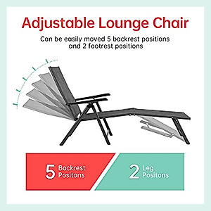 FDW Patio Lounge Chair Patio Chaise Lounges Patio Folding Lounge Chairs for Outside Patio Pool Beach Yard with Adjustable Reclining Lounge Chairs (Set of Two)