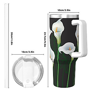 furenan White Calla Lilies 40oz Tumbler With Handle And Straw Lid Stainless Steel Double Wall Vacuum Insulated Tumbler Travel Mug Straw Covers Cup For Water Iced Tea Or Coffee