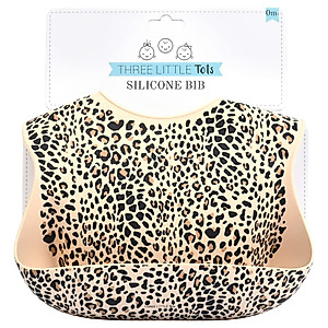 Three Little Tots Modern Silicone Baby Bib – Adjustable Fit Waterproof Catch Bibs ((Leopard)