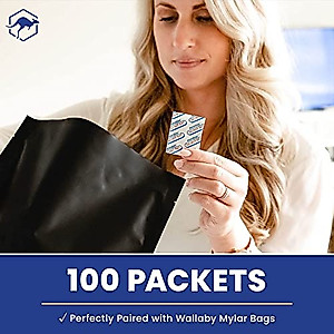 Wallaby 500cc Oxygen Absorbers for Long Term Food Storage 100 count (10х Packs of 10) Bulk - FDA Food Grade Packs for Vacuum Mylar Bags, Airtight Containers Flour Sugar Cereals, Freeze Dryers & Dehydrators