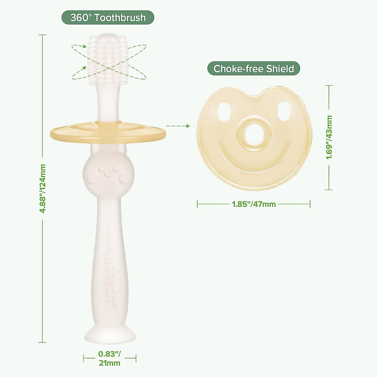 haakaa Infant Toothbrush, Easy to Hold 360° Baby Toothbrush, Train 6month+ Infants Babies and Toddlers for Oral Hygiene, Teether Effect for Sore Gums, 1pc (Clear)