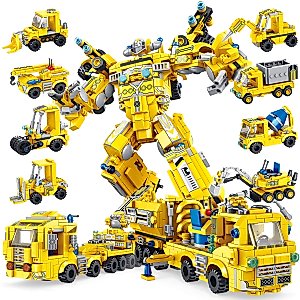PANLOS 723 PCS Robot Building Kit, 8-in-1 Kids Model Engineering Construction Vehicle Building Blocks Sets, STEM Learning Building Bricks Toys for Kids Children Boys & Girls Age 4-8