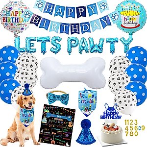 Dog Birthday Party Supplies Dog Birthday Party Decorations Boy with Dog Party Hat Lets Pawty Balloons Banner Dog Bandana Bowtie Cake Topper for Lets Pawty Birthday Decorations