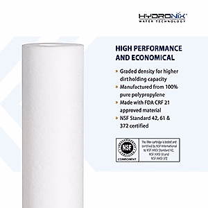 Hydronix SDC-25-2005 Whole House, RO Systems or Commercial Use Sediment Water Filter Cartridge 2.5" x 20" - 5 micron (PACK OF 4)