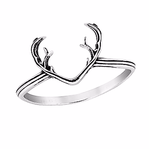 AeraVida Spirit of the Forest Mesmerizing Deer Antler .925 Sterling Silver Band Ring (8) | Minimalist Animal Ring | Sterling Silver Deer Antler Ring
