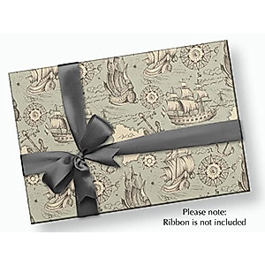 Stesha Party Nautical Wrapping Paper - Ocean Sea Map Gift Wrap - 30 x 20 Inch (3 Sheets)