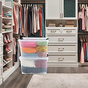 Eagrye 4-Pack 32 L Wheeled Clear Plastic Storage Latch Box, Large Clear Storage Bin with Lid