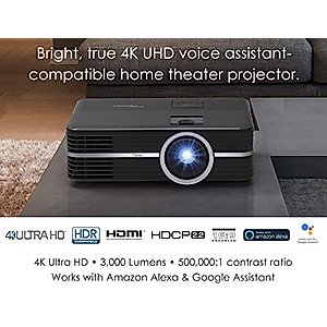 Optoma UHD51ALV True 4K UHD Smart Projector with HDR | Super Bright 3,000 Lumens | HDR10 | Works with Alexa and Google Assistant | Voice Command to Activate Projector | USB Media Streamer