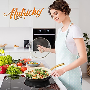 NutriChef 8-Inch Professional Ceramic Frying Pan - Small Skillet with Golden Titanium Handle, Non-Stick Ceramic Coating, Stain-Resistant, Easy to Clean, Ideal for Home Cooking