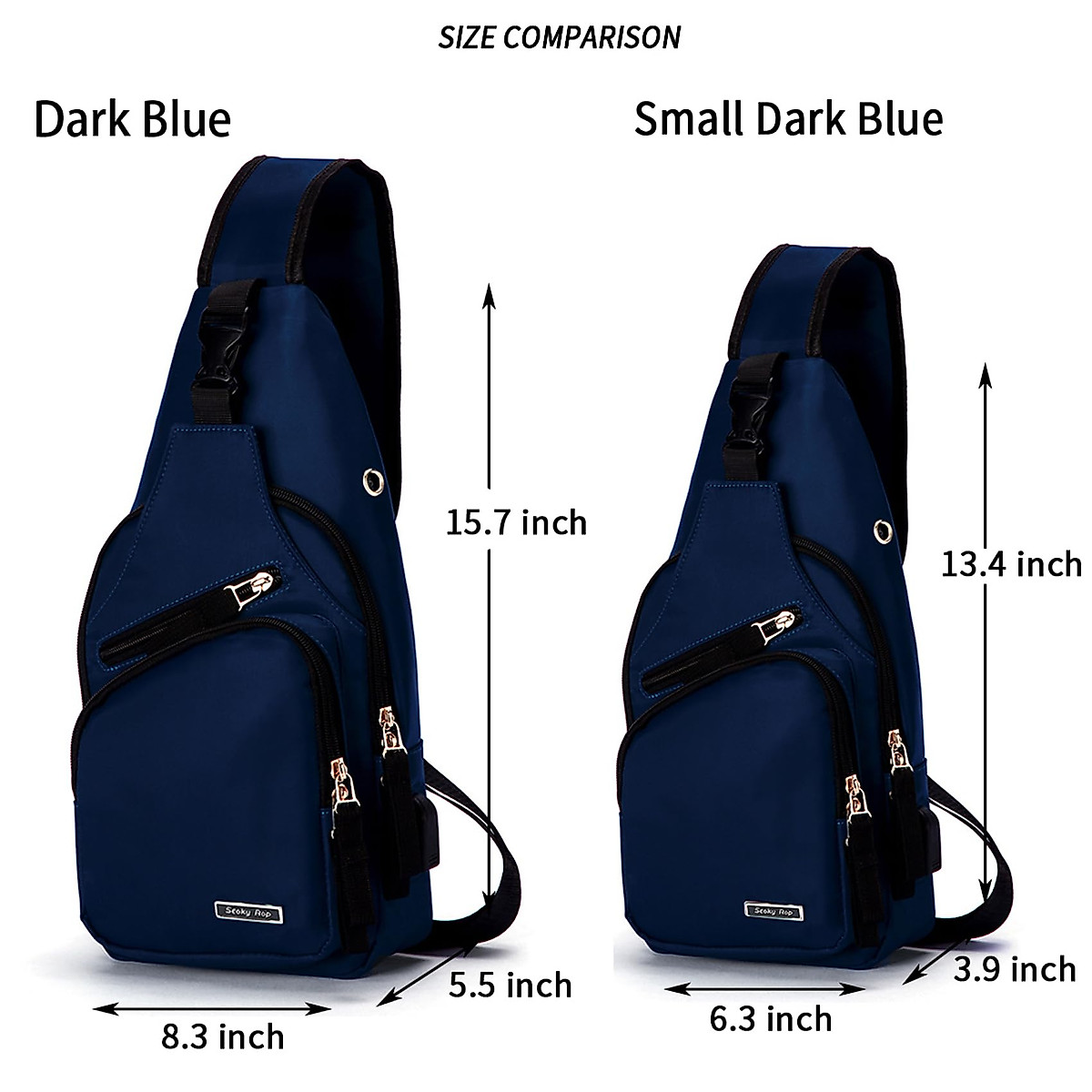 Seoky Rop Men Women Sling Backpack Nylon Water Resistant Shoulder Chest Crossbody Sling Bag with USB Charging Port Small Dark Blue