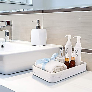 Emibele Vanity Tray, Marble Bathroom Kitchen Sink Tray Dresser Tops Decor Tray Jewelry Dish Large White Tray for Candle Towels Perfume Shampoo, Ink White