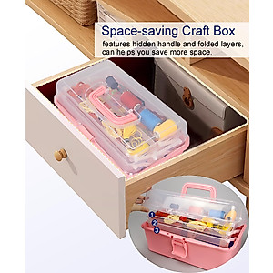 Eujqo Tackle Box Organizer Pink Craft Storage Organizers 3-layer Craft Box Medicine Box Sewing Box Hair Accessories Organizer for Girls Jewelry Box Makeup Organizer Small Plastic Tool Box with Handle