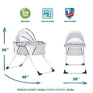 Dream On Me Karley Plus Baby Bassinet, Lightweight Compact Portable Bassinet, Easy and Quick Fold with Removable Double Canopy, Breathable Mesh Design, Storm Grey