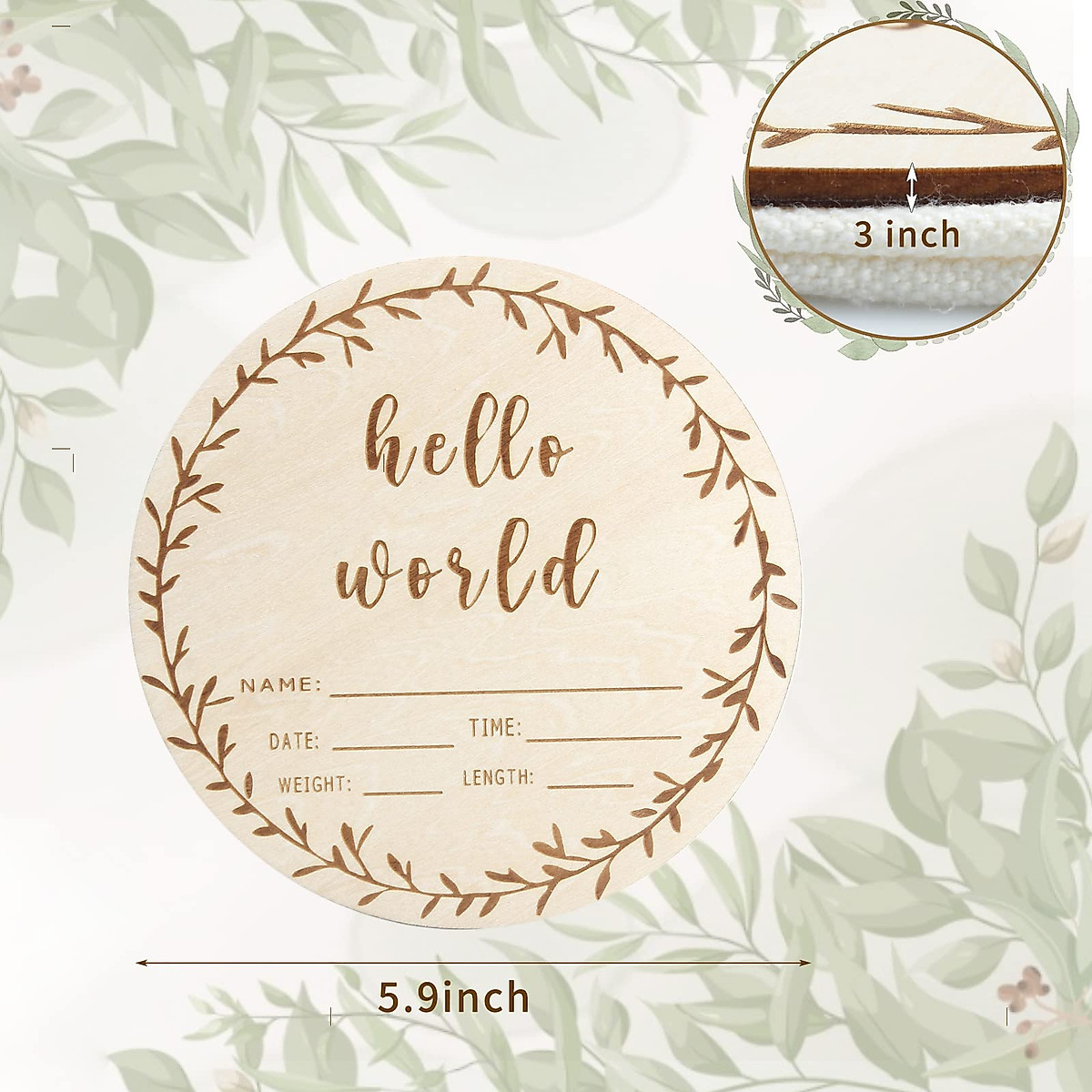 Wooden Baby Announcement Sign, 6 inch Hello World Newborn Sign Newborn Welcome Sign for Photo Prop